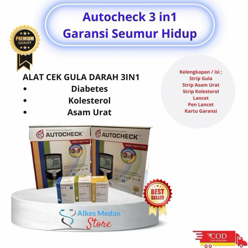 Jual AUTOCHECK 3 IN 1 MESIN ALAT CEK GULA DARAH KOLESTROL ASAM URAT ...
