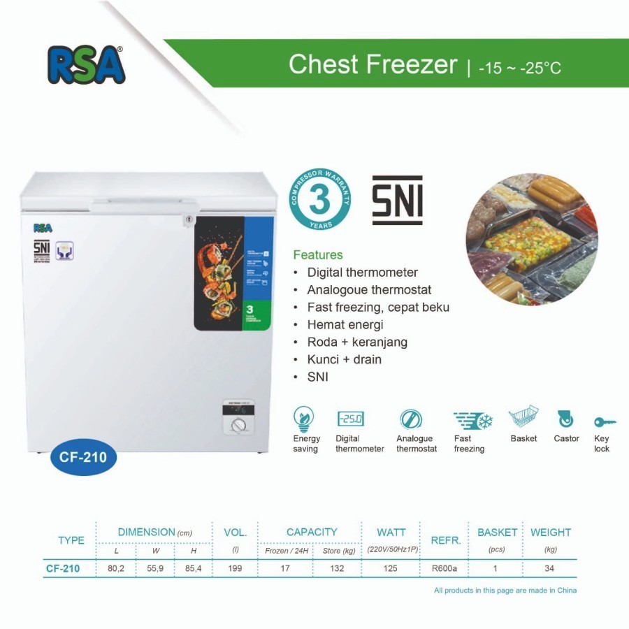 Jual RSA Chest Freezer CF-210/Freezer Box 200 Liter CF-210 RSA Freezer ...