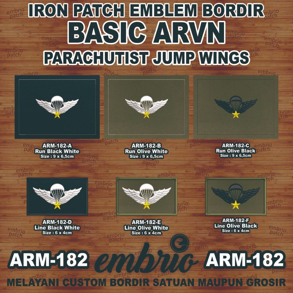 Jual ARM-183 Patch Basic ARVN Parachutist Jump Wing Vietnam War us army - Embrio Patch ...