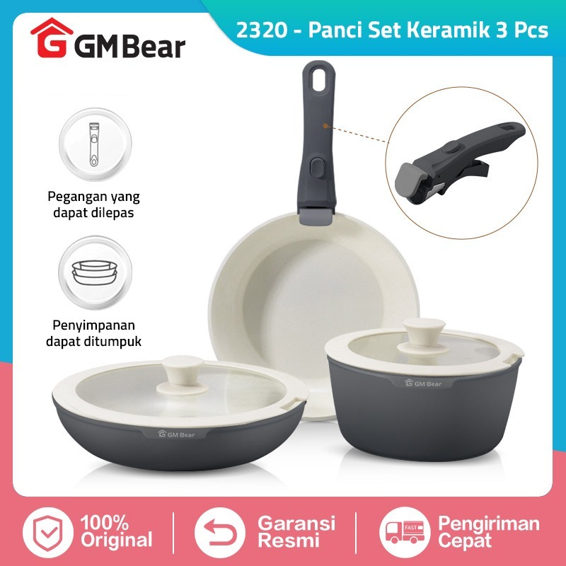 Jual GM Bear Panci Set Keramik 3pcs 2320 - Panci Penggorengan Set Anti Lengket Gagang Lepas ...