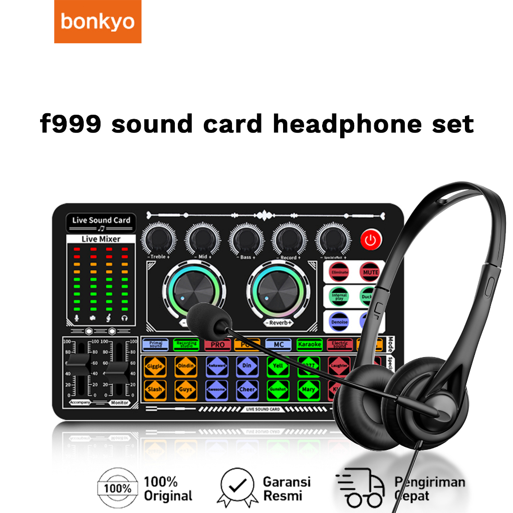 Jual Bonkyo F999+Headset sound card set Peralatan Bernyanyi atau siaran ...