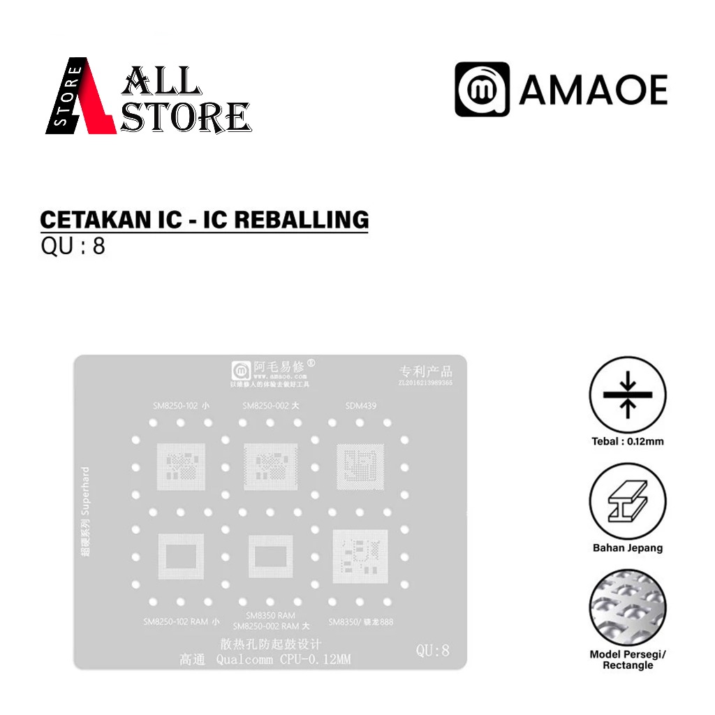 Jual Amaoe QU 8 Cetakan IC BGA Reballing Stencil For SM8350 SDM439 SM8250 102/002 For Qualcomm ...