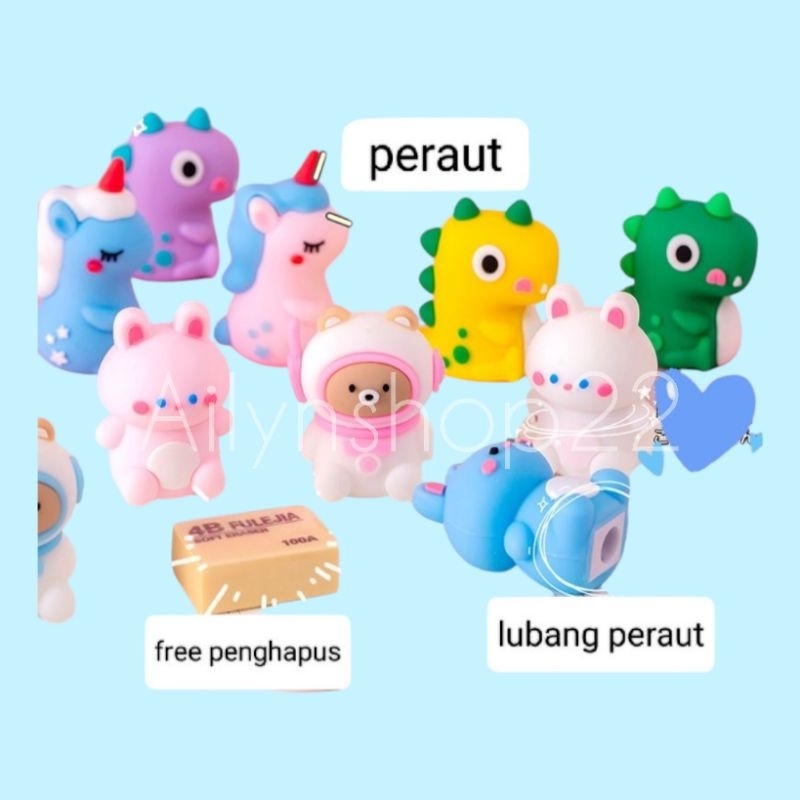 Jual Rautan Pensil Dan Penghapus/Peraut Pensil Dengan Karakter Dino ...