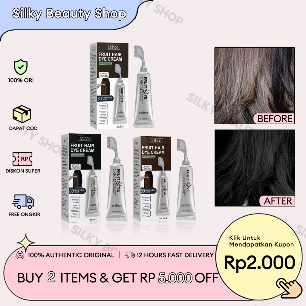 Jual [Beli 2 Gratis 1/Ready] EELHOE Fruit Hair Dye Cream 80ml Cream ...