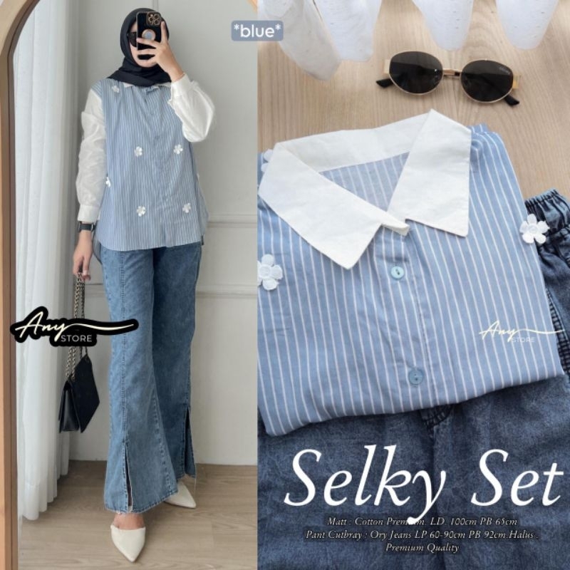Jual Selky Set Cutbray Jeans Mix Katun Salur (Any) | Shopee Indonesia