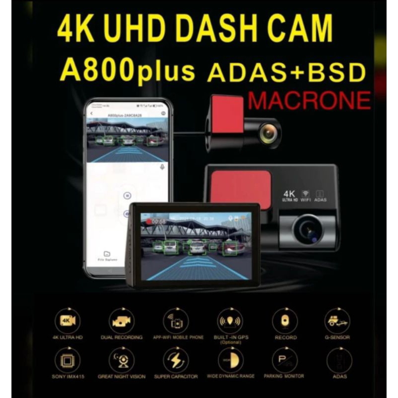 Jual Macrone Dashcam Camera 4K A800 - Macrone Plus Ultra GPS - ADAS ...