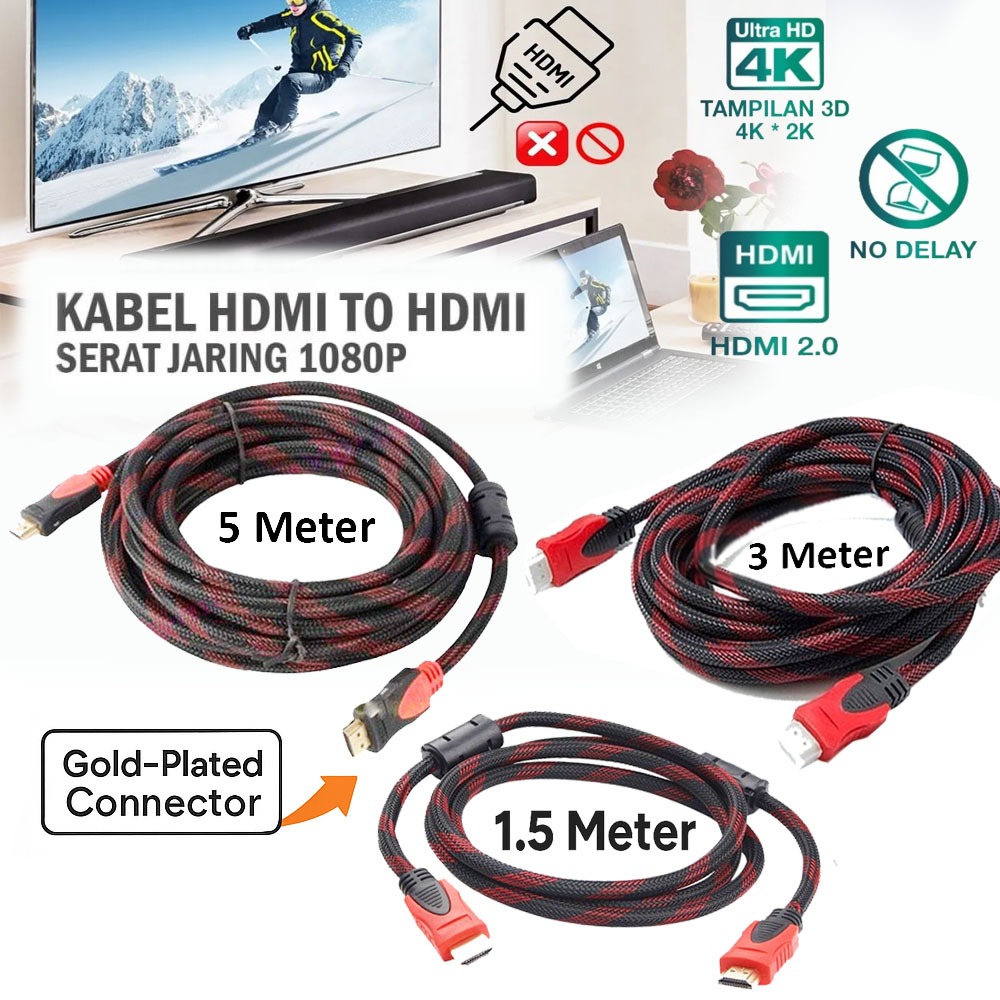 Jual Kabel HDMI to HDMI 5 Meter 3 meter 1.5 Meter V1.4 4K UHD 1080p ...