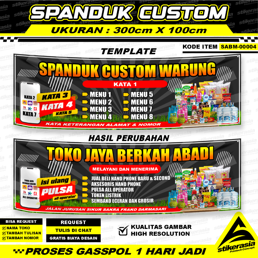 Jual CETAK SPANDUK WARUNG SEMBAKO PULSA CETAK BANNER CUSTOM WARUNG ...