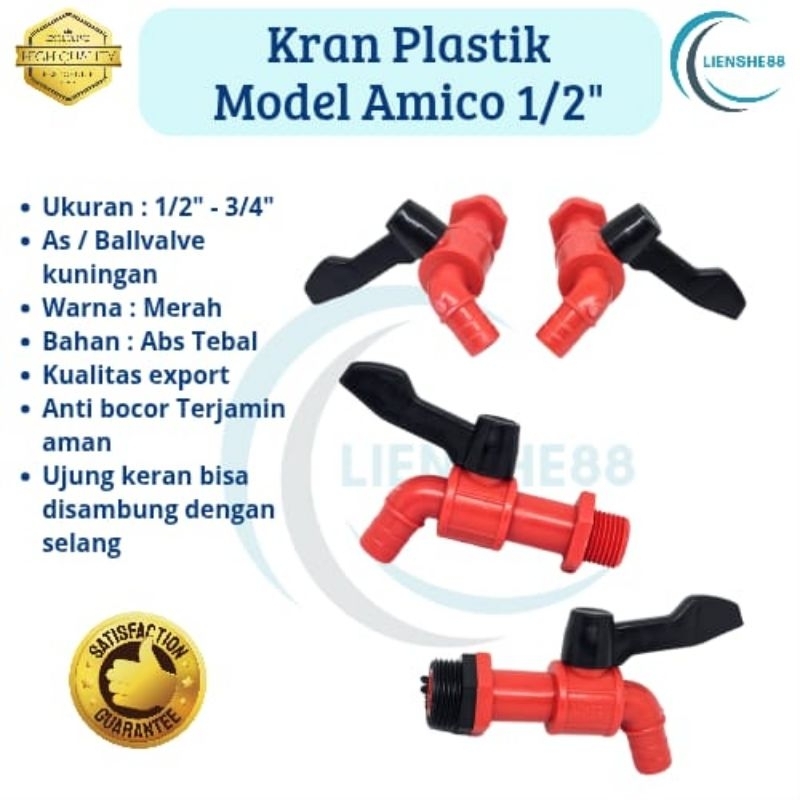 Jual Kran Tembok Keran Pvc Abs Tebal Merah Engkol Model Amico 1/2 ...