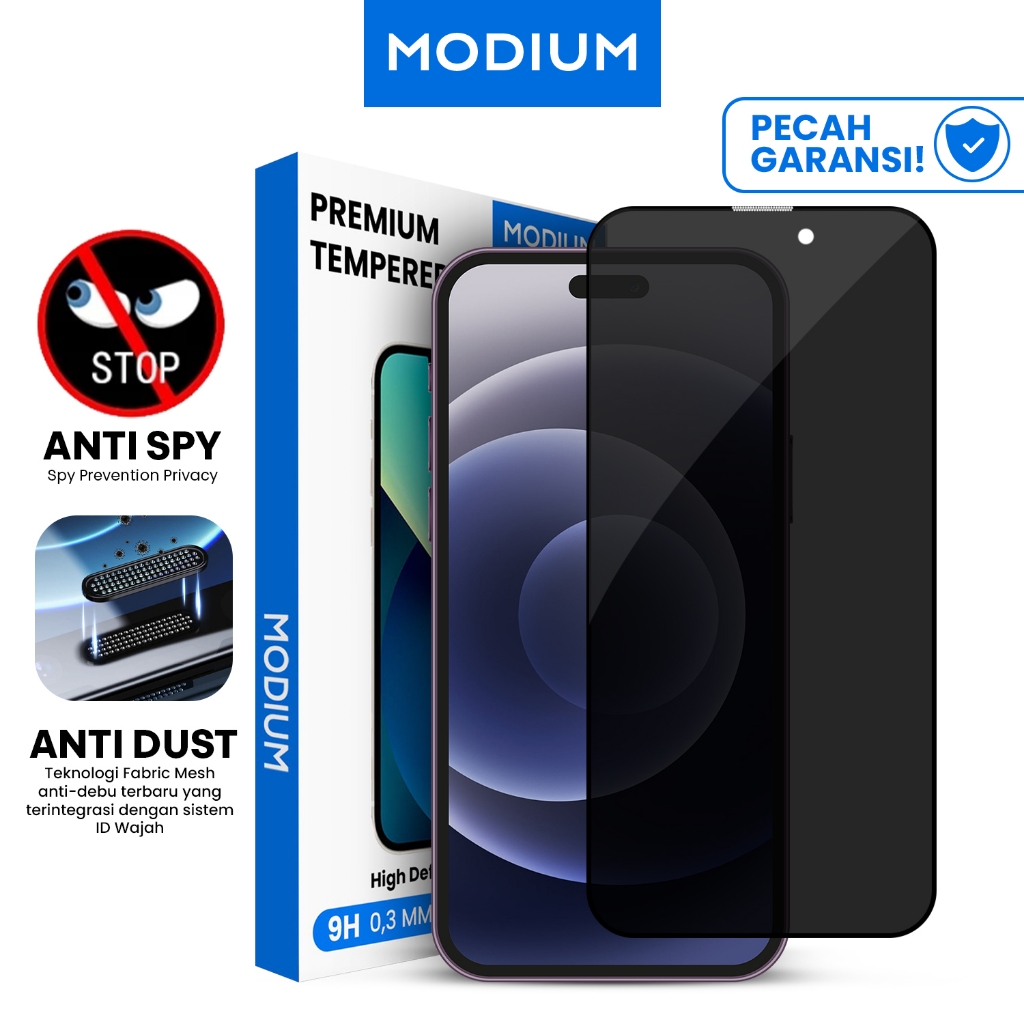 Jual MODIUM Anti SPY Tempered Glass for iPhone 15 14 13 12 11 PRO MAX Privacy Glass Full Screen ...