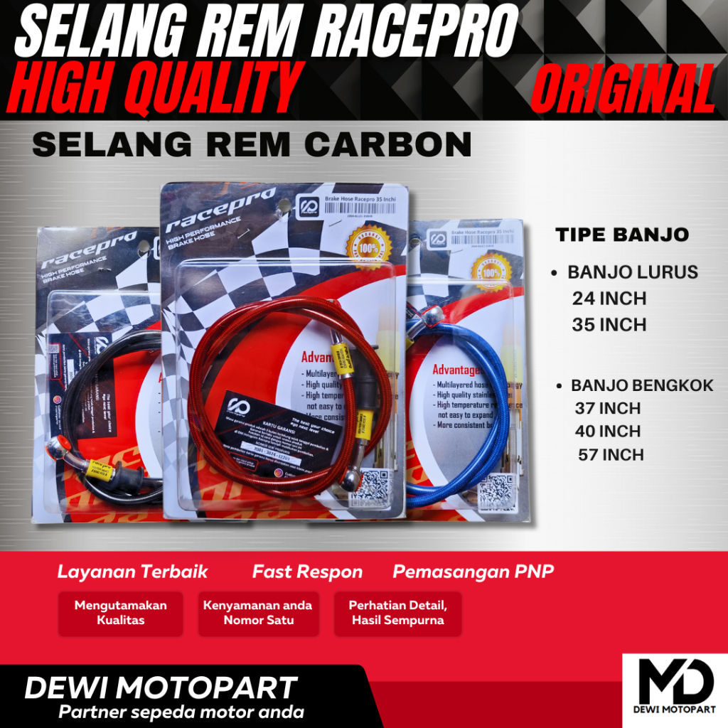 Jual SELANG REM RACEPRO NON ABS 24 35 37 40 57 INCH BAHAN FULL CARBON ...