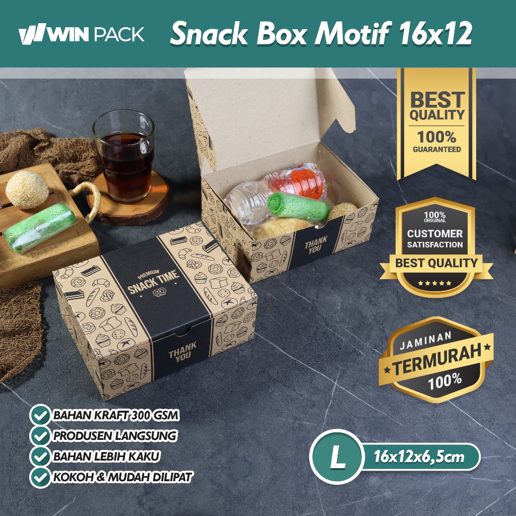 Jual (25 Pcs) Snack Box 12x16 | Dus Kue 12x16 | Kotak Kue | Kraft 300 ...