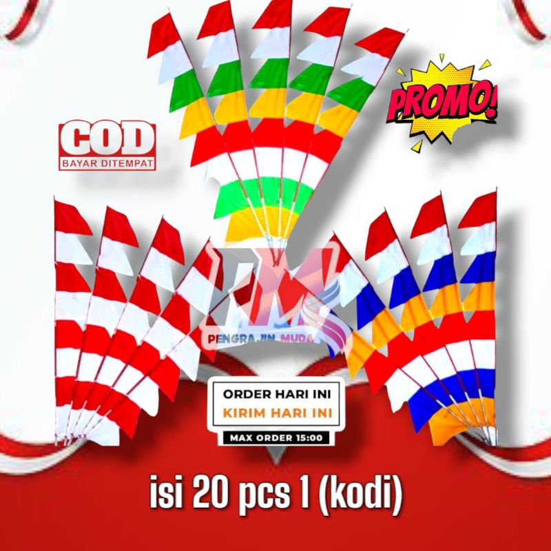 Jual ISI 20 PCS ( 1KODI)BENDERA UMBUL-UMBUL WARNA WARNI POLOS | Shopee Indonesia