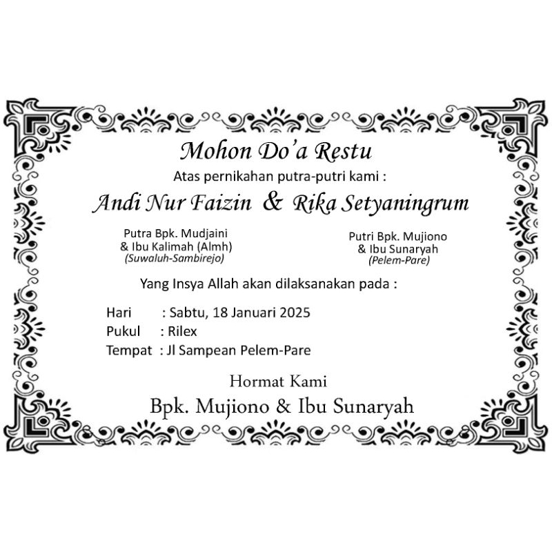 Jual (1-2HARI JADI) [4r - 10.2 x 15.2cm] (FREE Barcode, Foto Sendiri, Denah) Undangan Besek ...