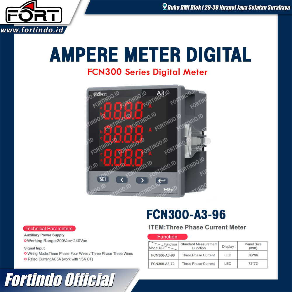 Jual Ampere Meter Digital FCN300-A3-96 Three Phase 96x96 FORT | Shopee Indonesia