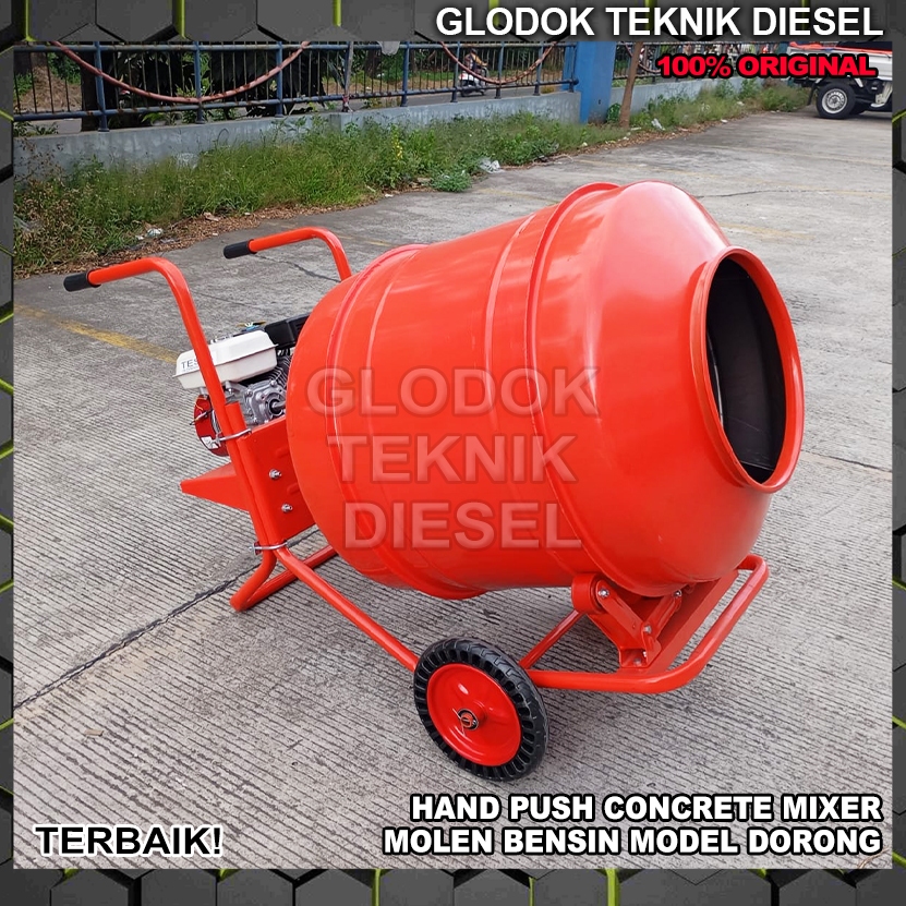 Jual Mesin Molen Dorong 550 LITER + Penggerak Bensin Alat Aduk Semen Beton Concrete Mixer 550 L ...