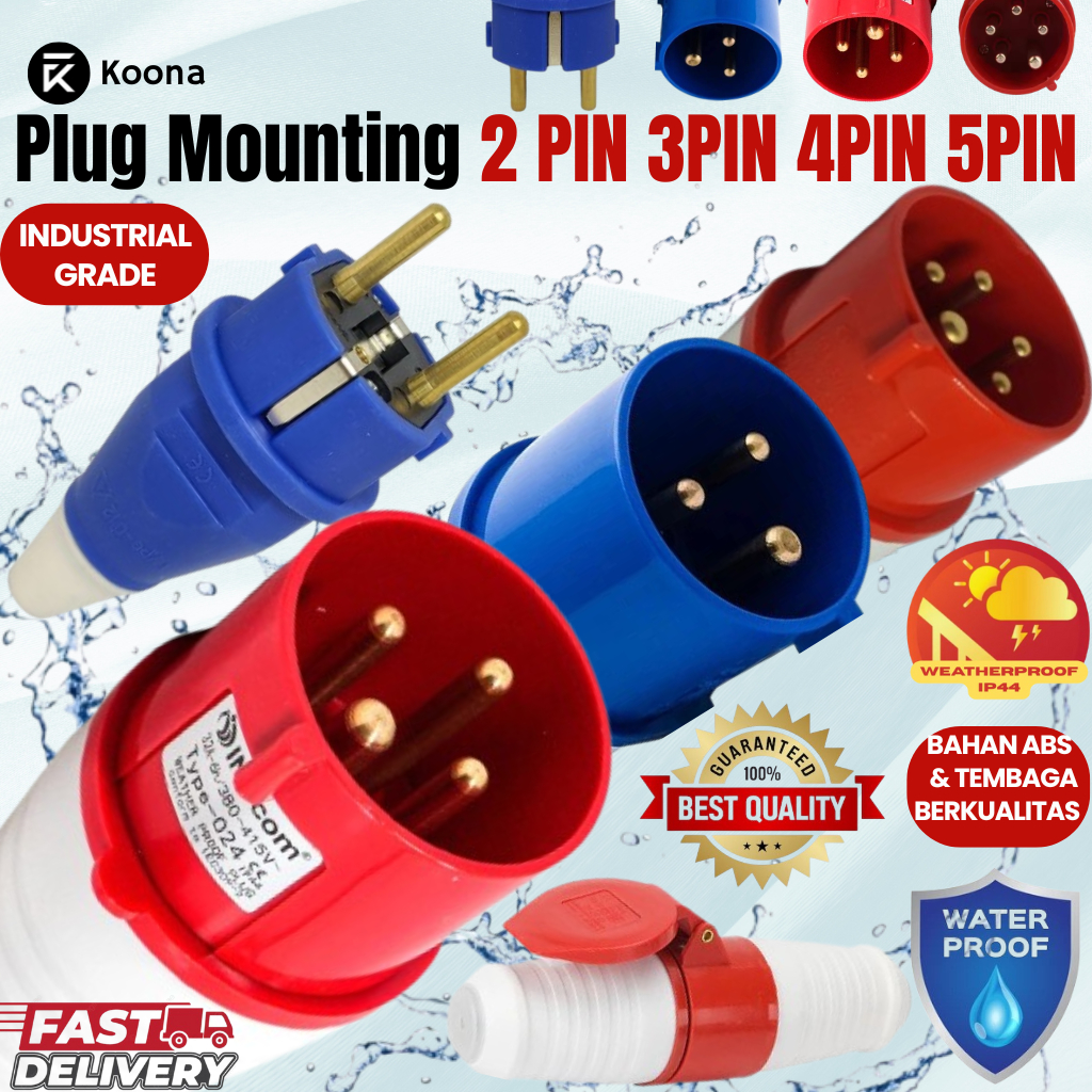 Jual Industrial Plug Mounting 2PIN 3PIN 4PIN 5PIN / Steker Male ...