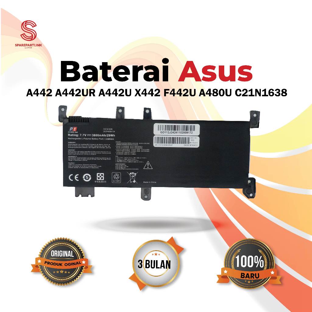 Jual Baterai Asus A442 A442U A442UR X442 F442U A480U C21N1638 | Shopee ...