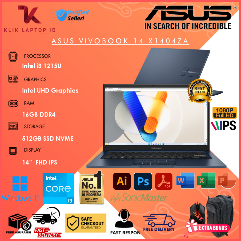 Jual Laptop Asus Vivobook 14 X1404ZA Intel Core i3 1215U RAM 16GB SSD 512GB Full HD IPS Win11 ...