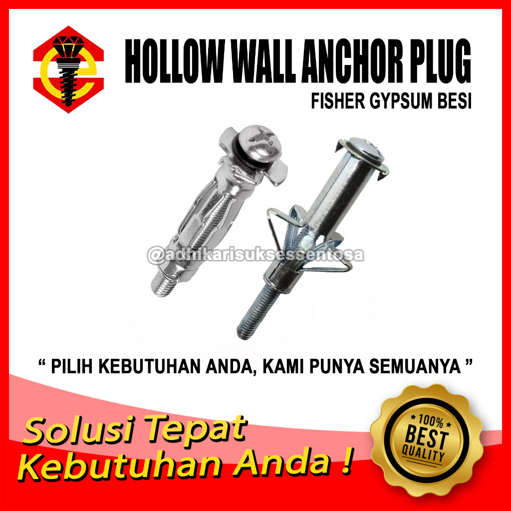 Jual Fisher Gypsum Besi / Hollow Wall Anchor M4x45 / Baut Gipsun Besi ...