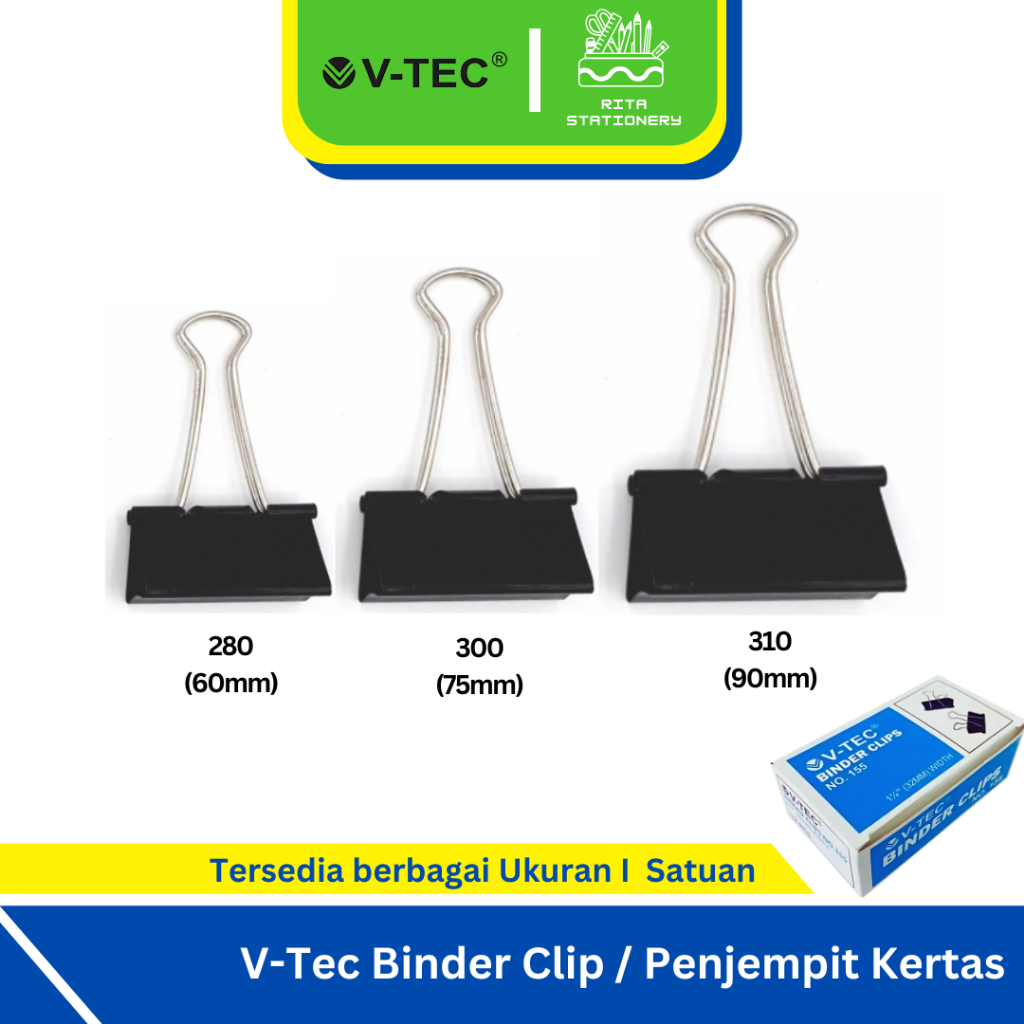 Jual V-Tec Jumbo Binder Clip / Jepitan Kertas Hitam Besar 280 300 310 ...