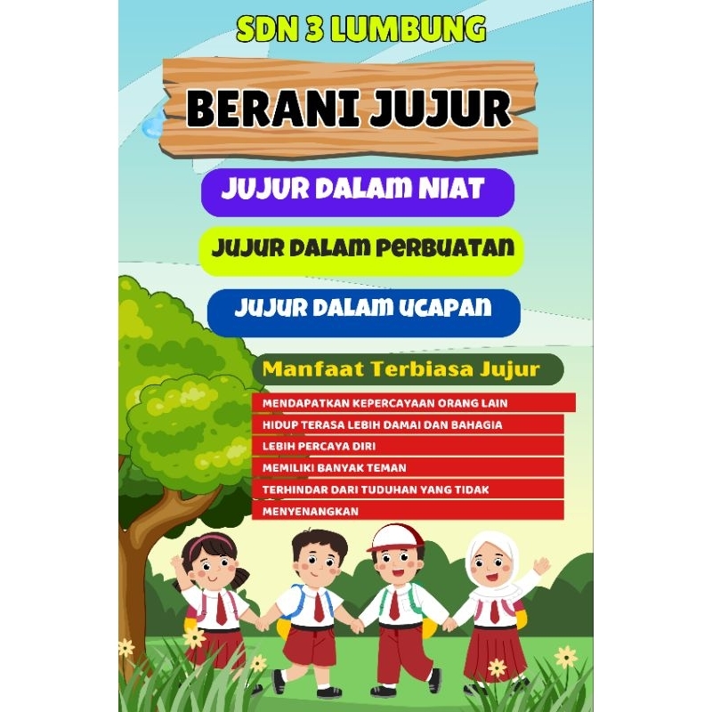 Jual (POSTER) BERANI JUJUR untuk SD/Tk/Paud dll nama bisa custom SUPER ...
