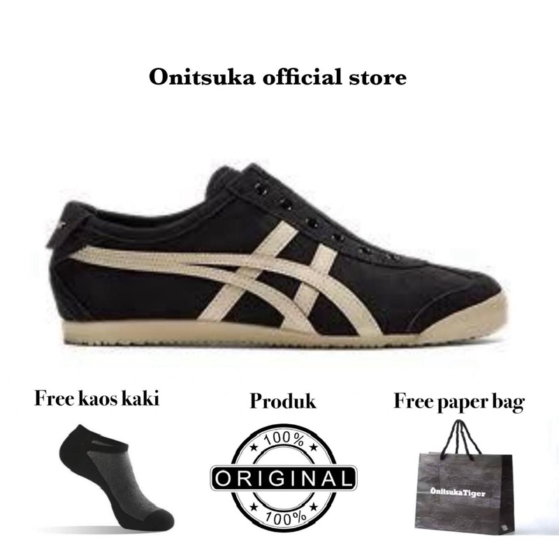 Jual sepatu onitsuka tiger ORIGINAL slip on leather suede black white | Shopee Indonesia