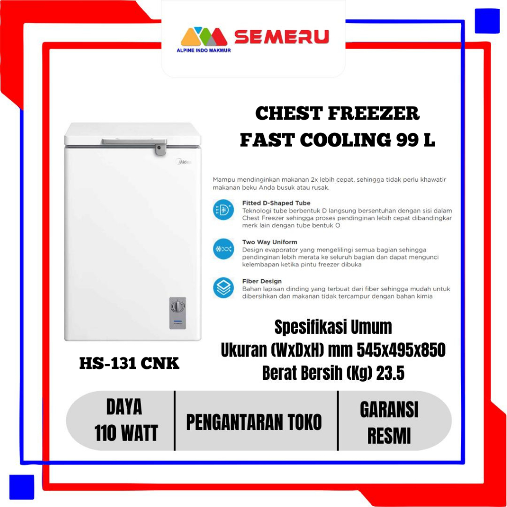 Jual MIDEA CHEST FREEZER FAST COOLING 99 LITER HS-131 CNK / 142 LITER ...