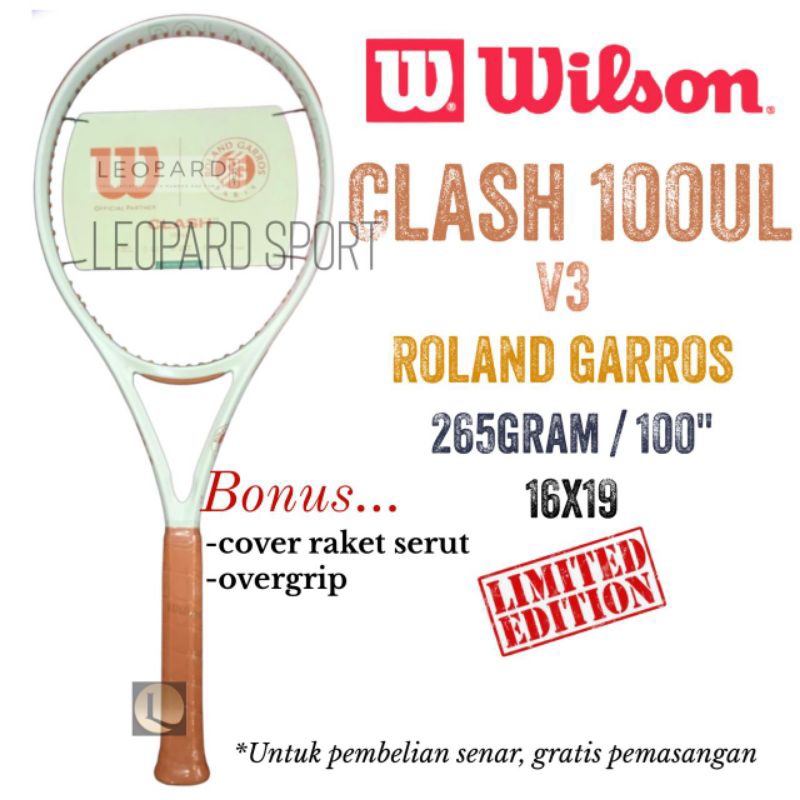 Jual Raket Tenis Wilson CLASH 100UL V3 Roland Garros 265g Edition 2025 / Tennis Racket | Shopee ...