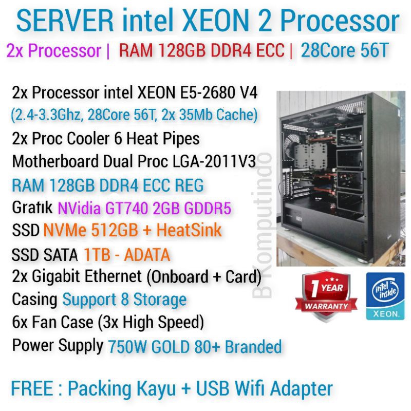 Jual Server Dual XEON 2 Processor 28Core 56Treads | RAM 64GB 128GB DDR4 ...