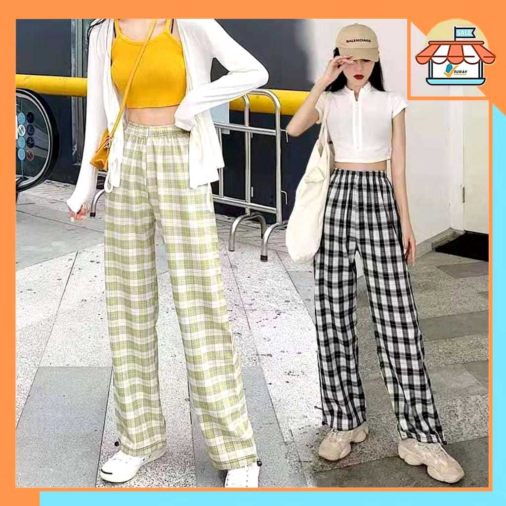 Jual kulot wanita jumbo motif kotak Korean style gratis ongkir terbaru ...