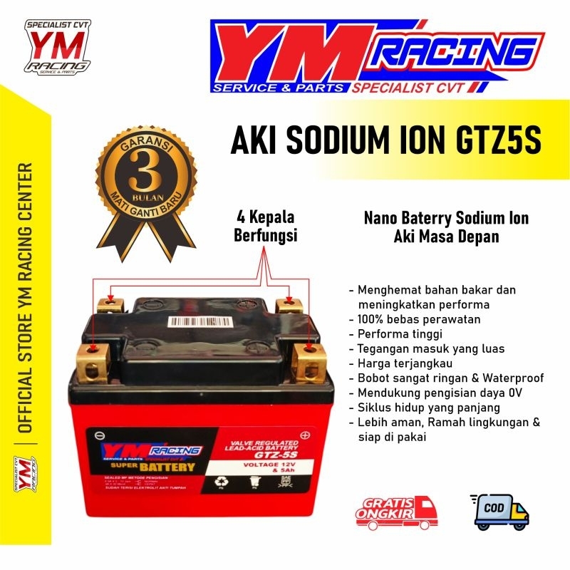 Jual AKI MIO J GTZ5S NANO BATTERY SODIUM ION YM RACING / ACCU YM RACING ...