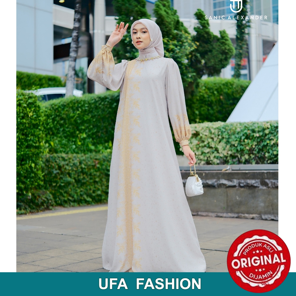 Jual SANIC ALEXANDER MEERA ABAYA Cream mix kuning kain Saten Premium ...