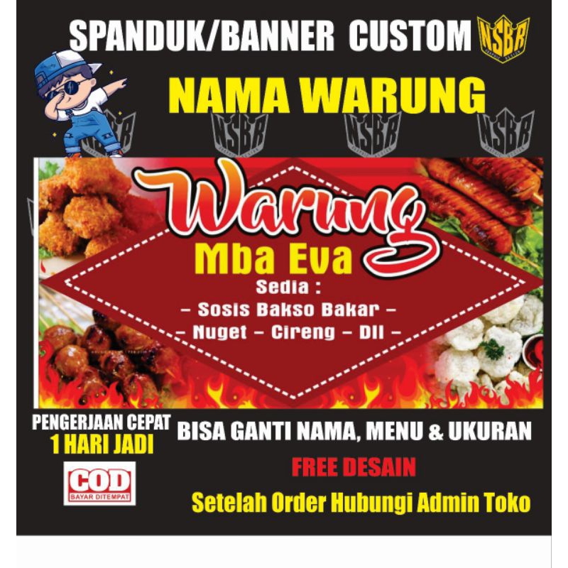Jual benner / spanduk warung jajanan / spanduk custom bisa ganti nama ...