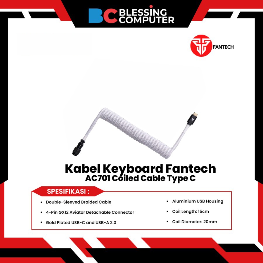 Jual Kabel Keyboard Fantech AC701 Coiled Cable Type C - Pearl White ...