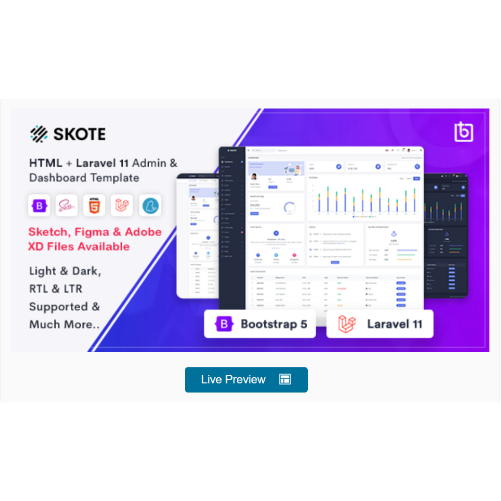 Jual Skote v4.2.3 - Premium Admin Dashboard Template (HTML, Laravel 11, Figma) | Shopee Indonesia