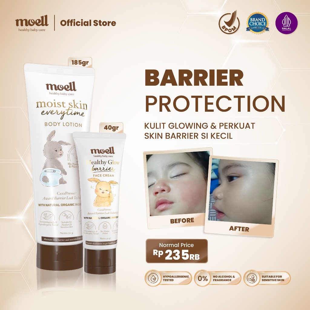 Jual Moell Barrier Protection Body Lotion 185gr & Face Cream 40gr ...