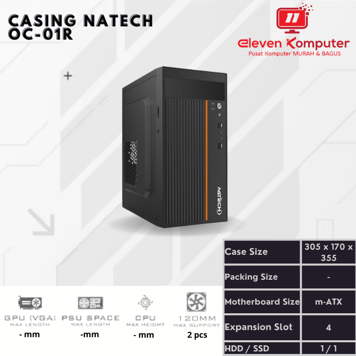 Jual Casing PC Office / PC Case NATECH OC-01R USB 2.0 with PSU 500Watt ...