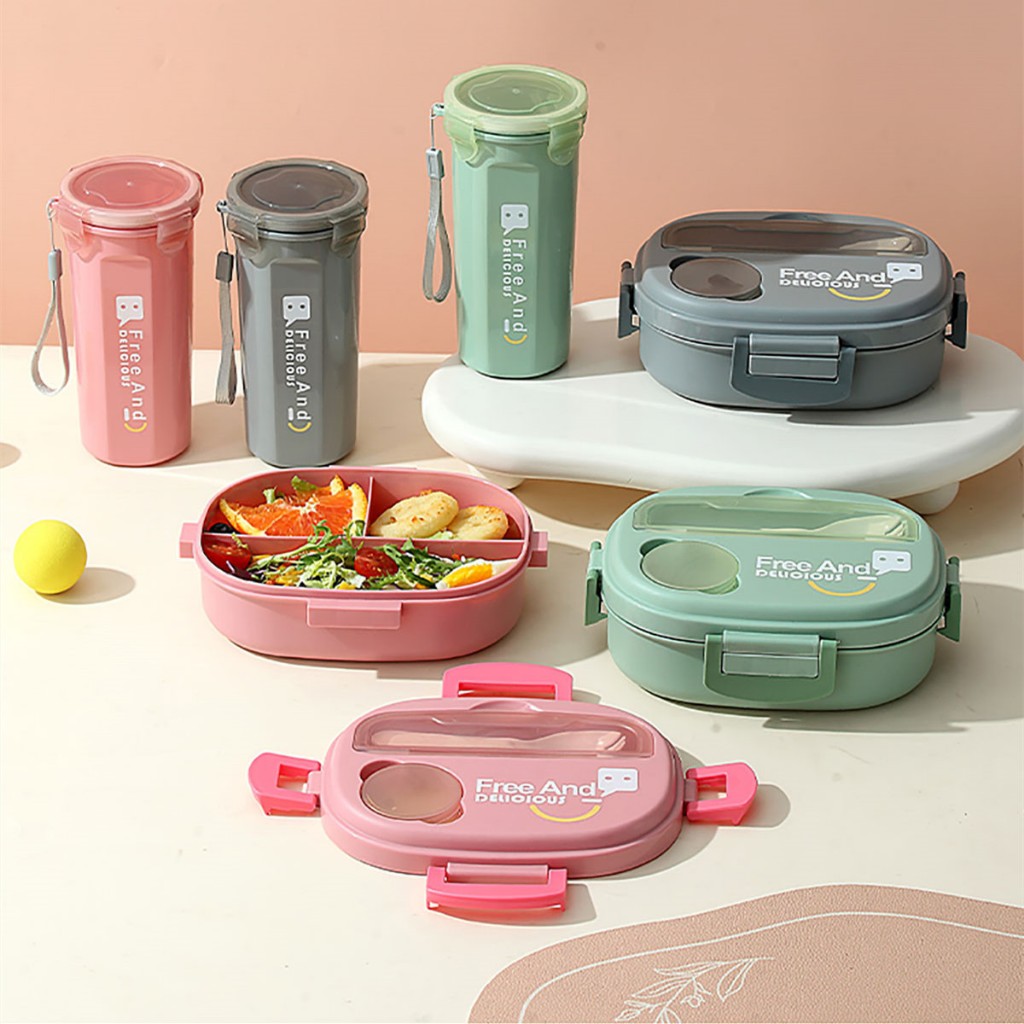 Jual LUNCH BOX SET KOTAK BEKAL 3 SEKAT ANAK TERBARU KAPASITAS 850ML+500ML FEE SENDOK BPA FREE ...