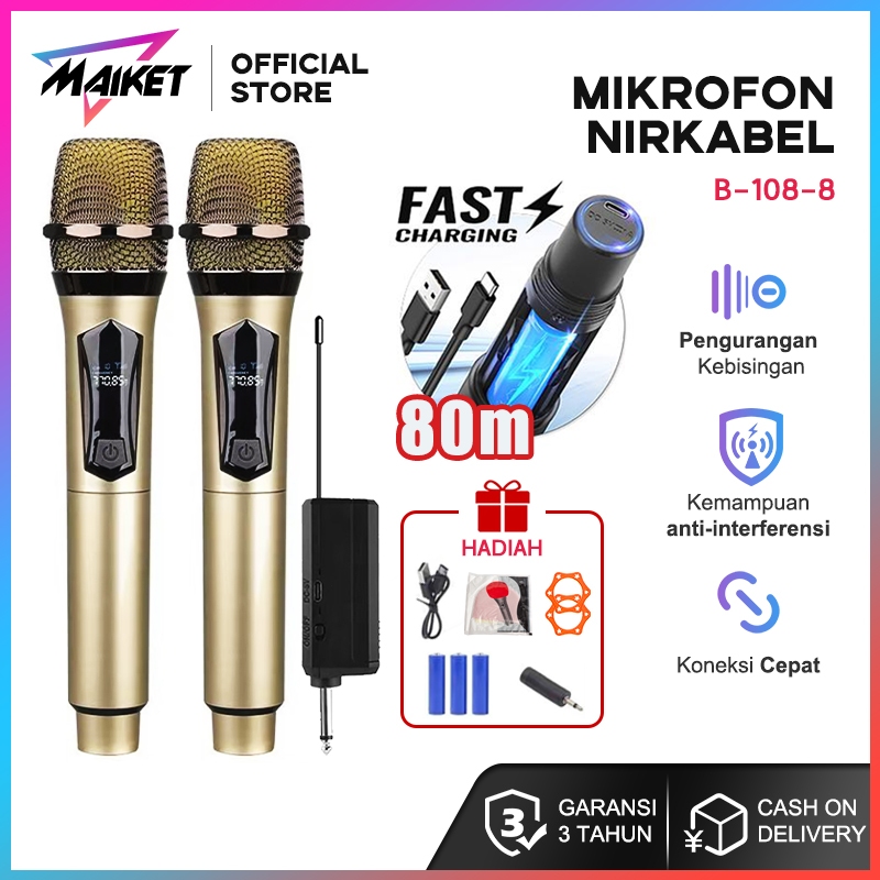 Jual MAIKET Microphone Wireless Profesional Mic Karaoke Gold 2 Mic 1 ...