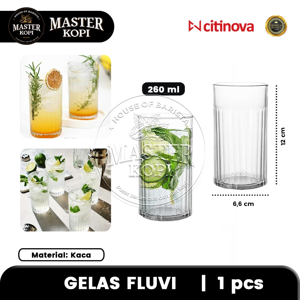 Jual Gelas Kaca Fluvi Citinova Gelas 260ml Minuman Kafe Bar Premium (1 ...