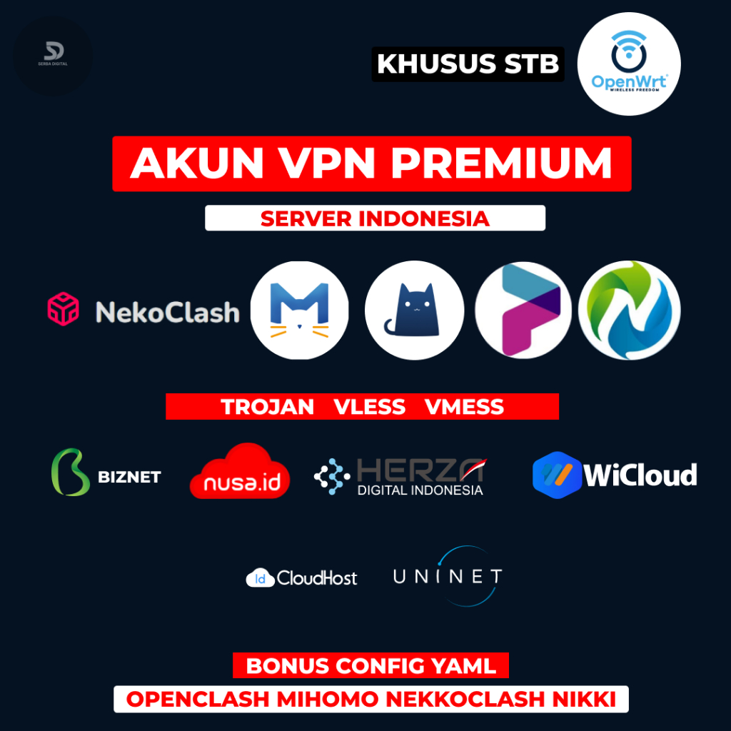 Jual SERBA DIGITALKU VPN PREMIUM SERVER INDONESIA (ID) WUSS WUSS PLUS PLUS STB OPENWRT TROJAN ...