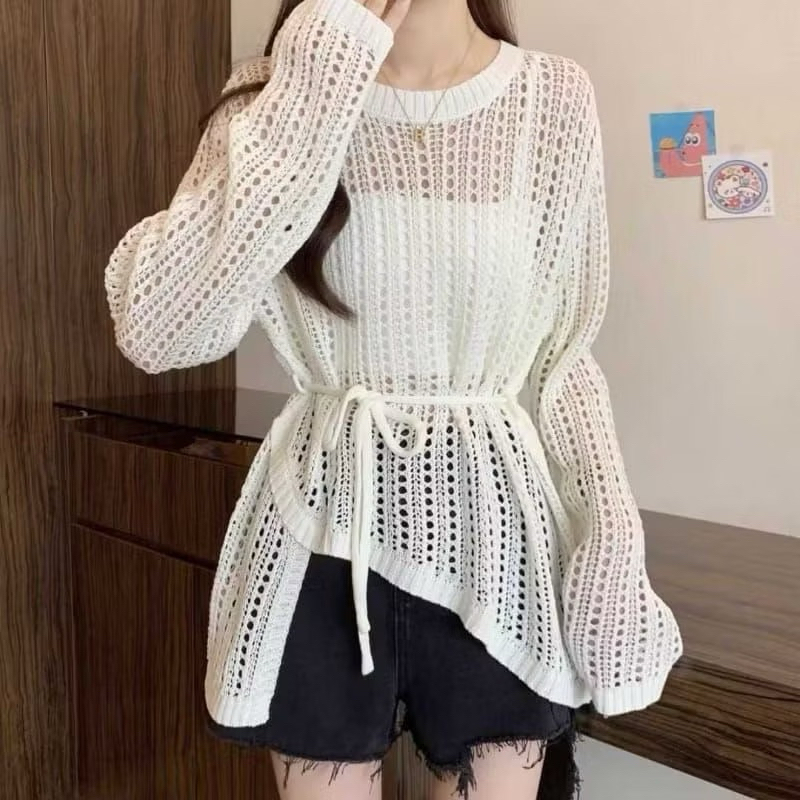 Jual Zie Atasan Sweater Rajut Wanita Jaring tali - Outer Knit Tali Korean Style Knitwear ...