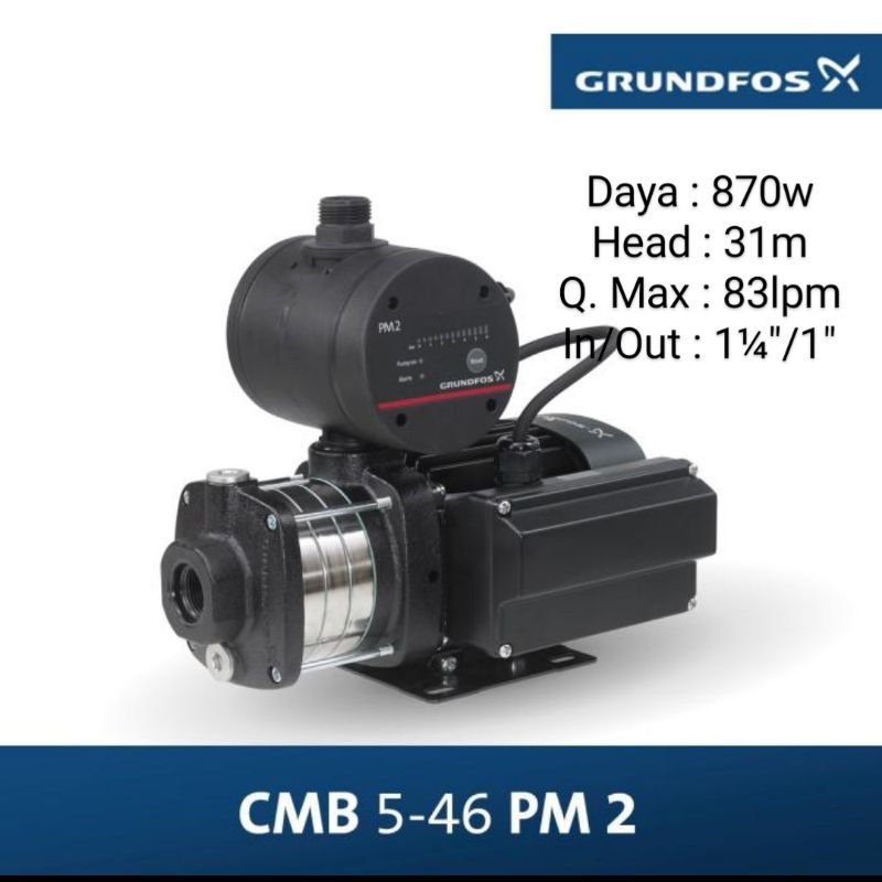 Jual Pompa Booster Pendorong Otomatis Grundfos CMB5-46 PM2 Hisap 3m ...