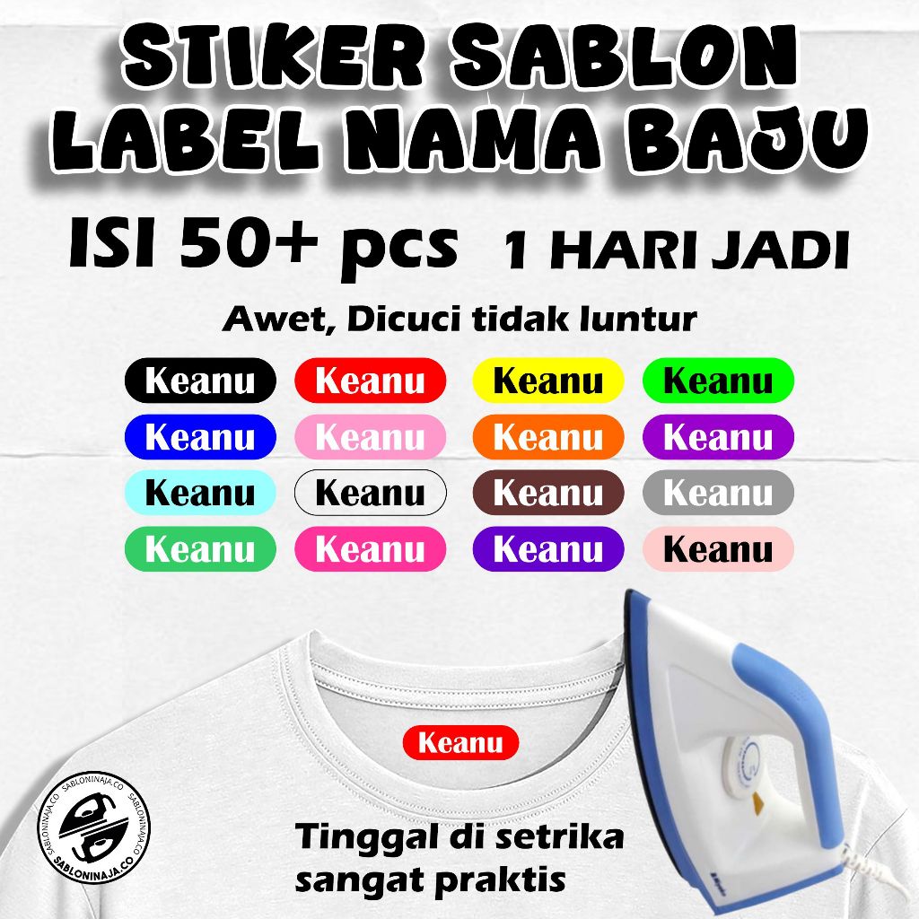 Jual Sehari Jadi! Stiker Sablon Label Nama Baju Stiker Custom Nama ...