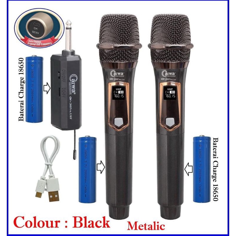 Jual CAIWA PROFESSIONAL MICROPHONE WIRELESS UHF MIC GENGAM TAMPA KABEL ...