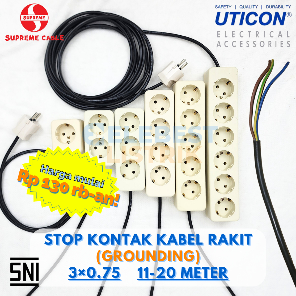 Jual Stop Kontak Kabel GROUNDING Rakit SUPREME 3x0.75 Serabut Hitam 11 ...