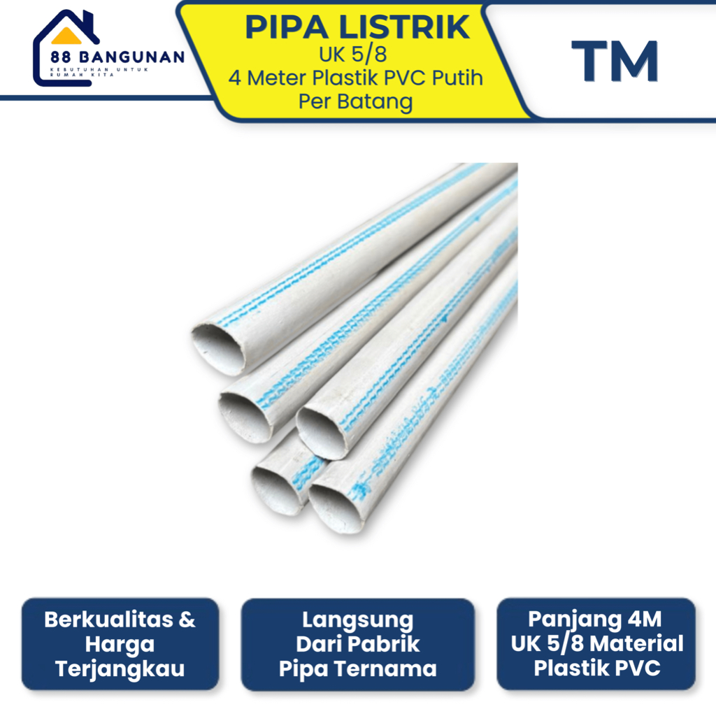 Jual PIPA LISTRIK 5/8 TM PUTIH PANJANG 4 METER | Shopee Indonesia