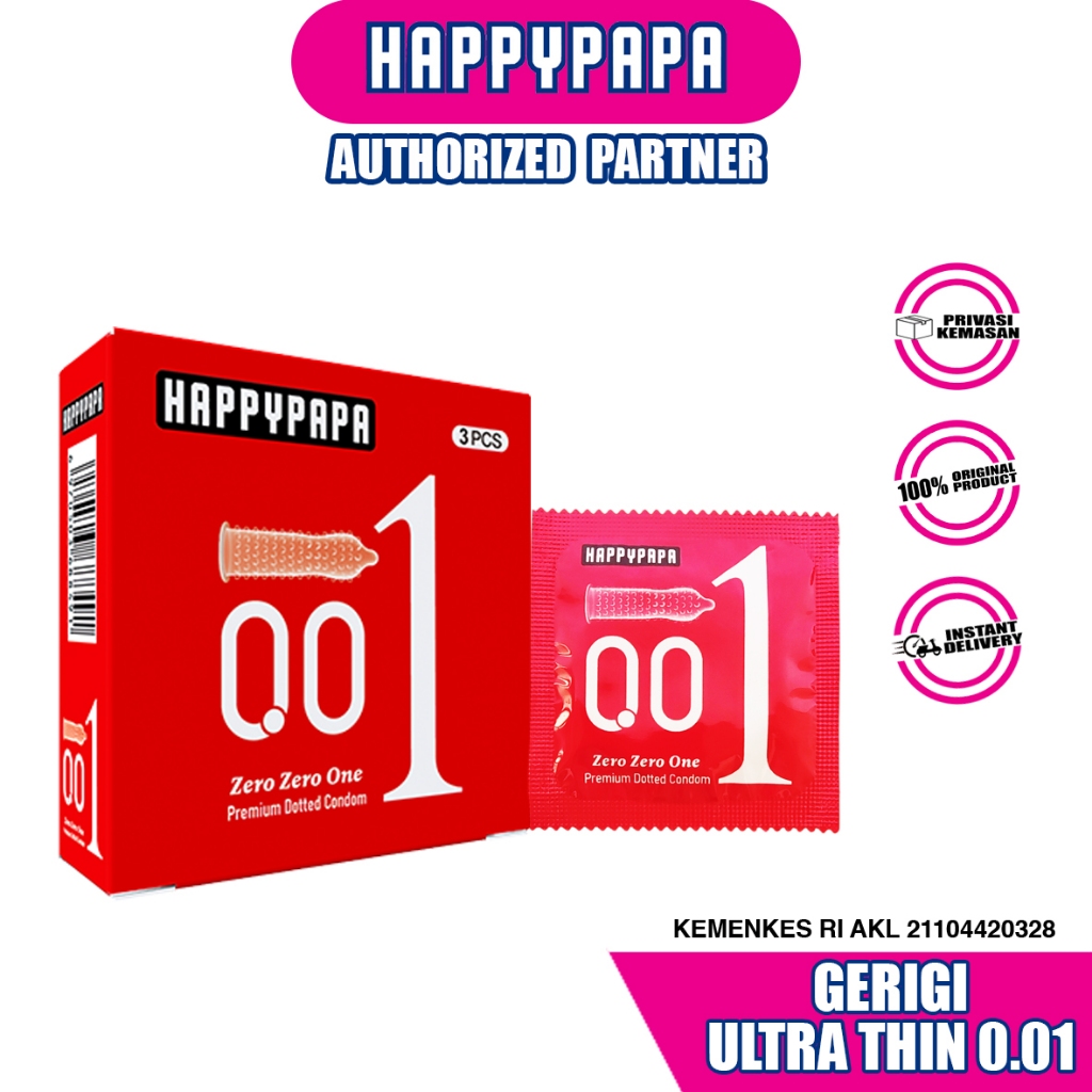 Jual Kondom Gerigi 0.01 Happypapa supertipis dan anti bocor (1 box isi 3 pcs) | Shopee Indonesia