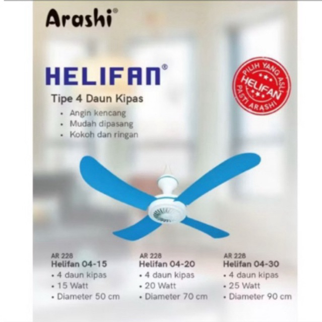 Jual ARASHI Kipas Angin Gantung Helifan 4 Baling 35 Watt Extra Strong ...